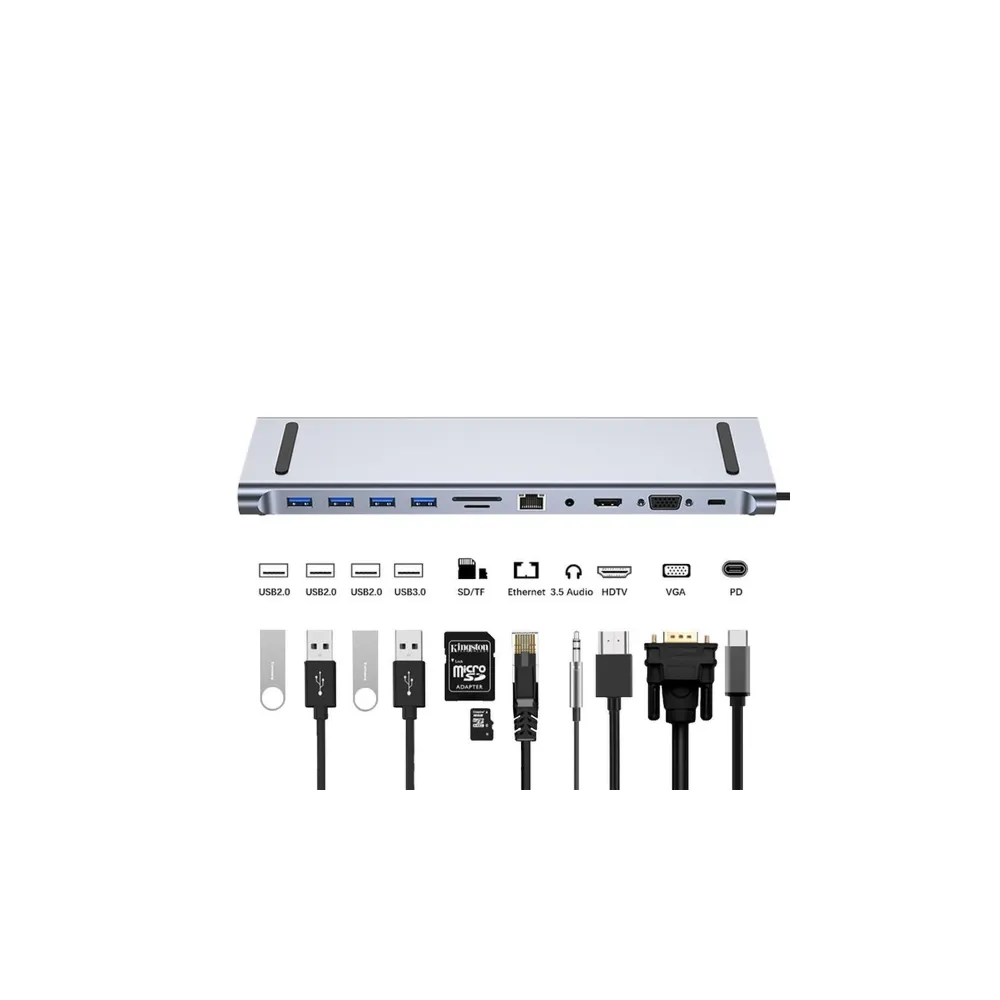 Linkom USB Hub Tip-C na 4 x USB + SD/micro + RJ-45 + HDMI + VGA + PD + Audio