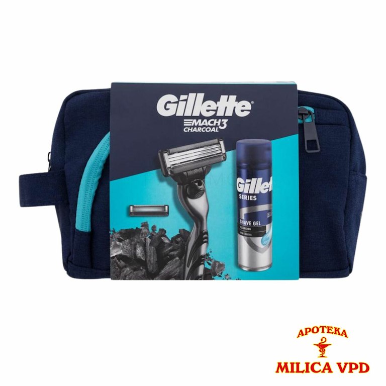 Gillete Mach 3 Charcoal neseser brijač + gel za brijanje 200ml