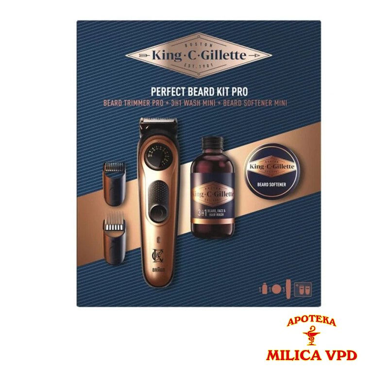 King C Gillette set 3U1 električni trimer + kupka za bradu, lice i kosu 60ml + balzam za hidrataciju brade 25ml