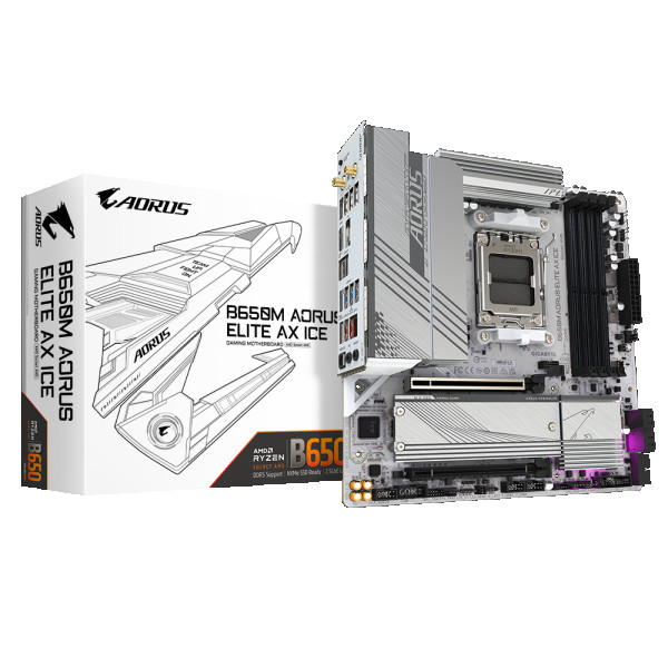 AM5, B650, Supports AMD Ryzen 7000 Series Processors, 4x DDR5, 1* PCIe 5.0 x4 and 1* PCIe 4.0 x4 M.2 Connector ( B650M A ELITE AX ICE )