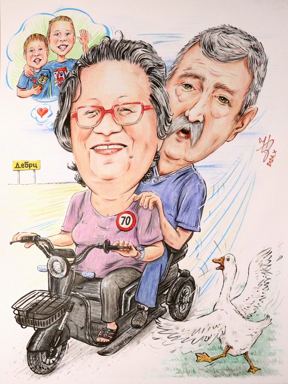 BAKA I DEKA VOZE MOTOR - PORTRET KARIKATURA