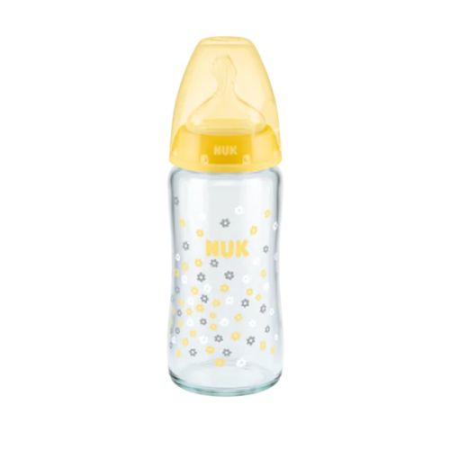 NUK staklena flašica First Choise + sa silikonskom cuclom 0-6m 240ml