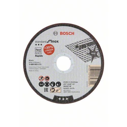 Bosch rezna ploča ravna Standard for Inox - Rapido 2608603171, WA 60 T BF, 125 mm, 22,23 mm, 1,0 mm