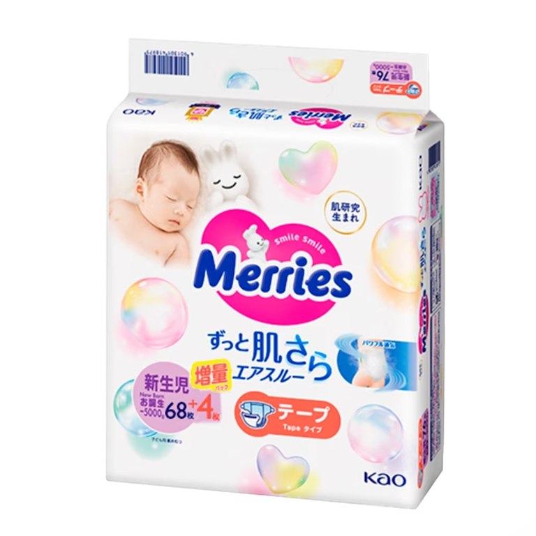 Merries pelene newborn 3-5kg, 68kom.+4