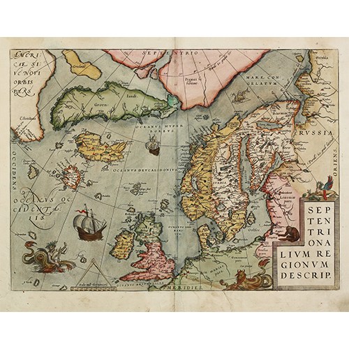 Mapa severnih oblasti - Severni Atlantik, Arktik, Skandinavija, Sibir, Kanada, mitska ostrva... (1584)