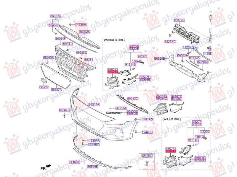 RESETKA PREDNJEG BRANIKA (LED DNEVNO SVETLO I MAGLENKA) (O) Desna str. HYUNDAI i30 FASTBACK (2017-) (OEM: 86564-G4AE0, 86564G4AE0)