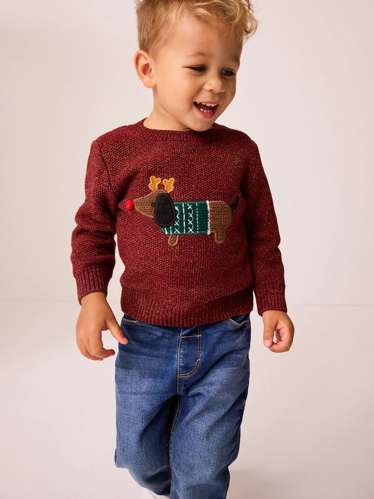 Red Dog Christmas Crew Neck Jumper (3mths-7yrs)