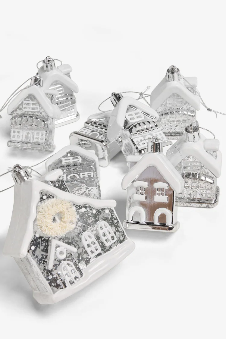 Set of 9 Silver House Baubles