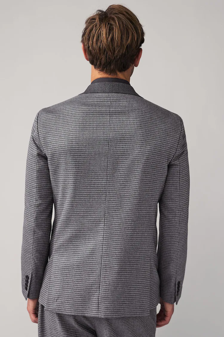 Grey Puppytooth Textured Single Breasted Suit Jacket