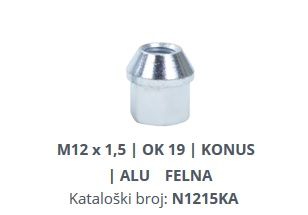 Matica točka M12x1.5 OK19 konus alu N1215KA