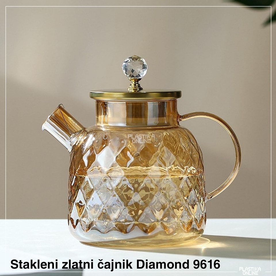 Stakleni zlatni čajnik Diamond 9616