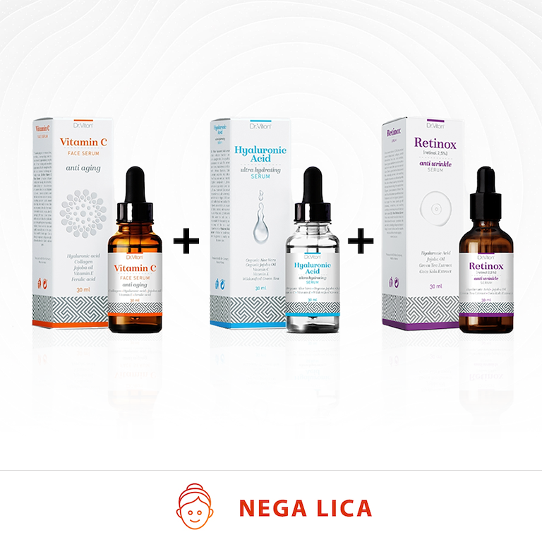 Vitamin C Serum + Hyaluronic Acid serum + Retinox serum, 30 ml + 30 ml + 30 ml