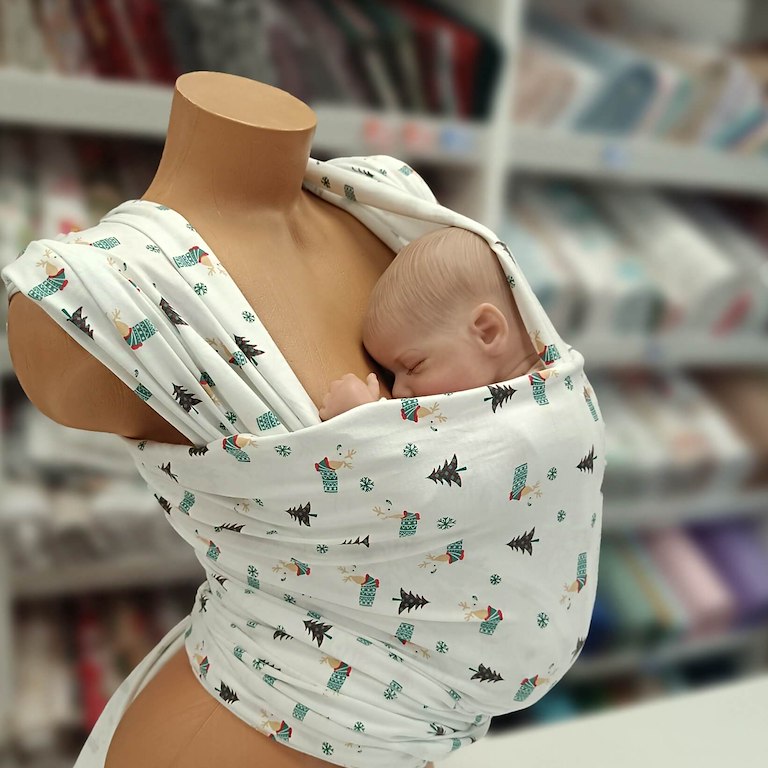 MARAMA za nošenje bebe dezen beli sa kucama