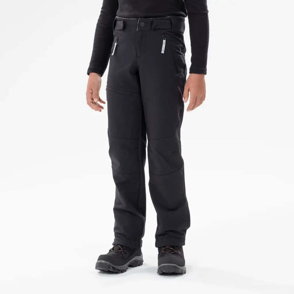 PANTALONE ZA PLANINARENJE SH500 DEČJE SOFTSHELL TOPLE - CRNE