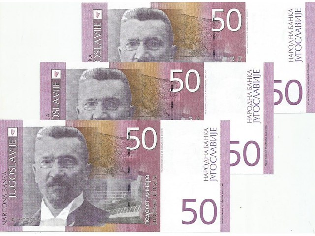 Jugoslavija 50 dinara 2000. UNC  AA serija x 3 kom