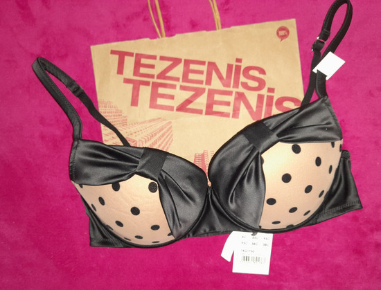 Tezenis crno bež saten push up 85C NOVO!