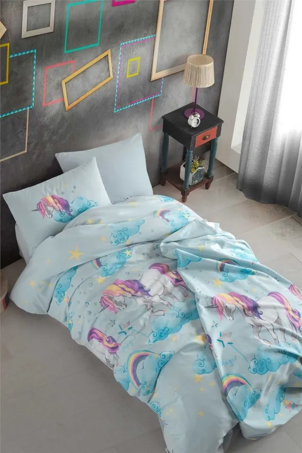 Posteljina Cotton Life 160x220cm Unicorn blue