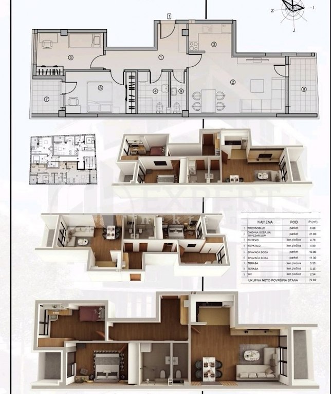 Trosoban stan 73m2 novogradnja, Pantelej