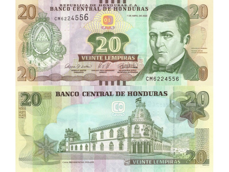 HONDURAS 20 Lempiras 2022 UNC, papirna