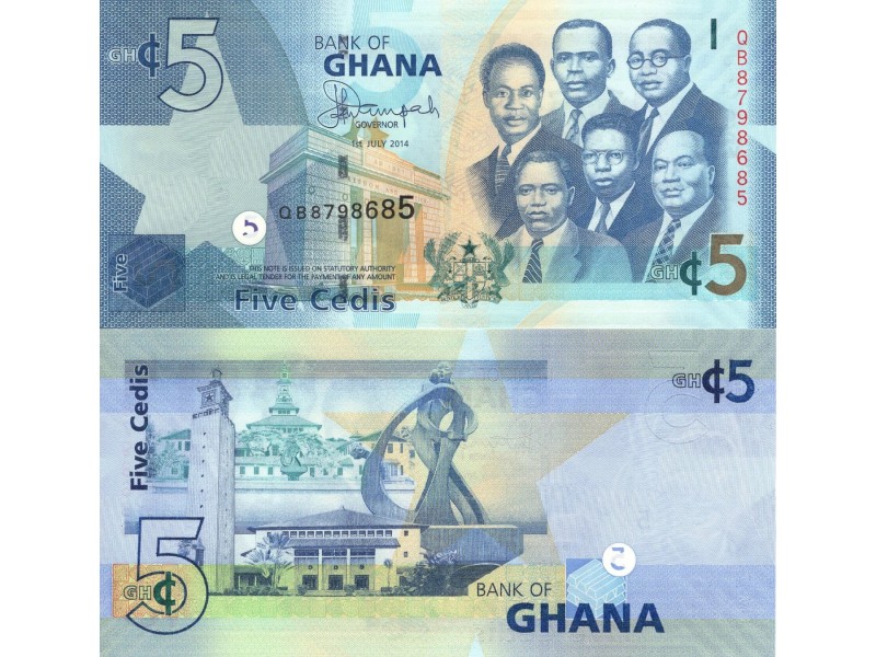 GHANA Gana 5 Cedis 2014 UNC, P-38