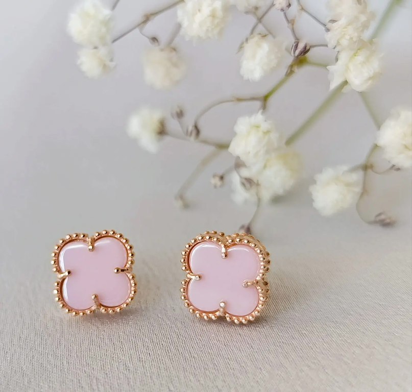 Jewelry Nikolić Srebrne minđuše Detelina, Roze, Rose gold pozlata