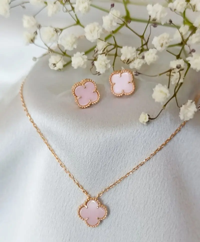 Jewelry Nikolić Srebrni komplet Detelina, Ogrlica i minđuše, Roze, Rose gold pozlata