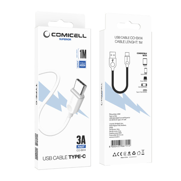 USB data kabal Comicell Superior CO-BX14 3A Type C 1m beli