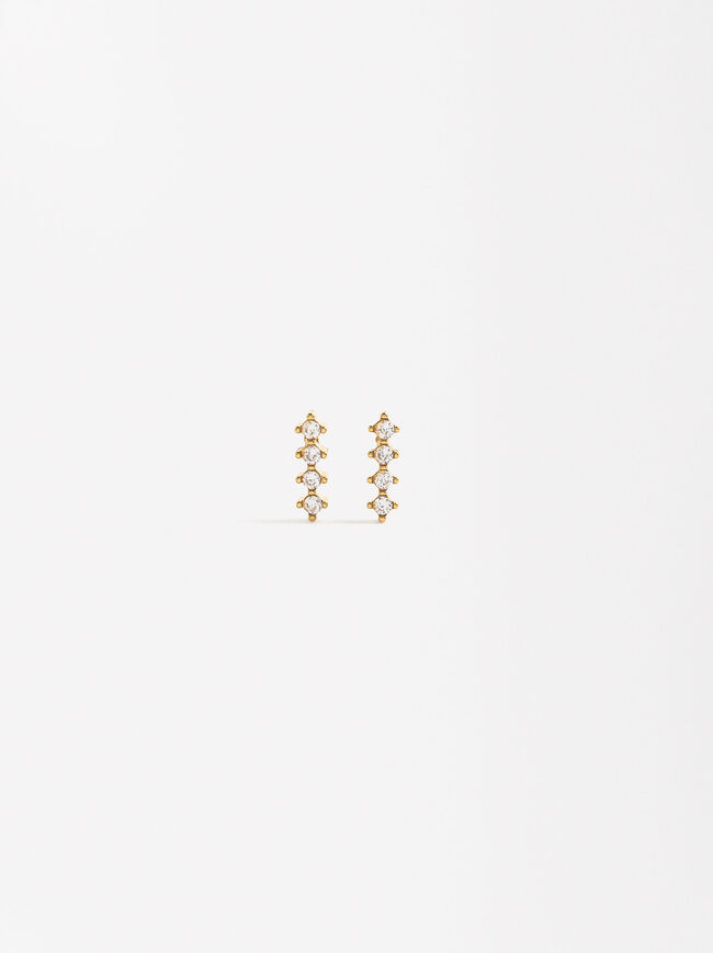 Short Earrings With Crystals - Stainless Steel