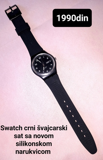 Swatch crni sat švajcarski silikonska narukvica