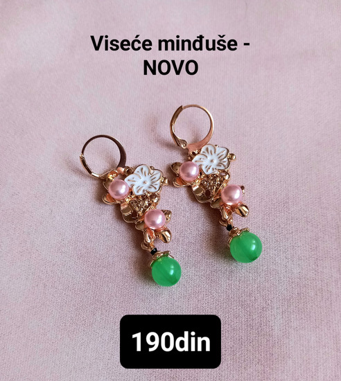 Elegantne viseće minđuše zlatne bele roze - NOVO