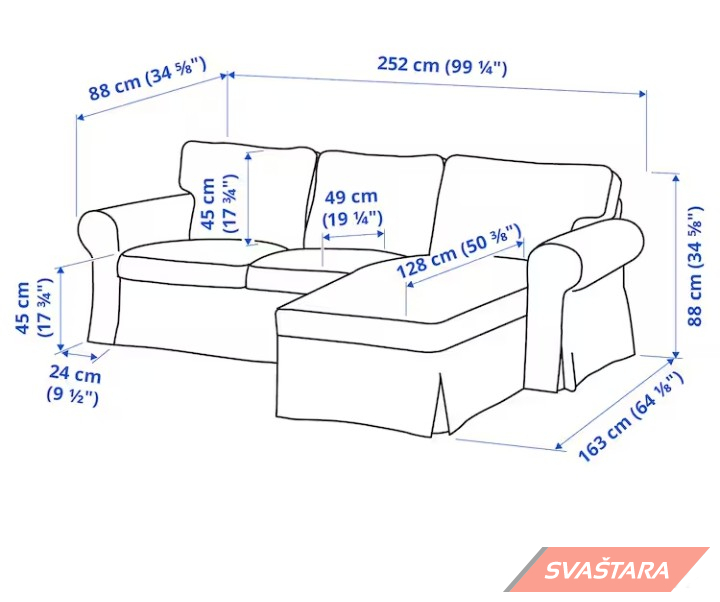 IKEA Ektorp ugaona sa dva kompleta presvlaka