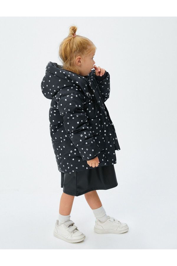 KOTON HOODED PUFFER COAT POLKA DOT ZIPPER WIND CAP