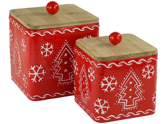 Barattoli Rossi Metallo/Legno S/2