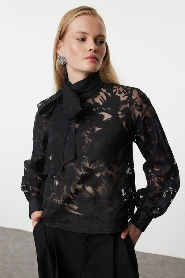 TRENDYOL BLACK TIE DETAILED JACQUARD BLOUSE