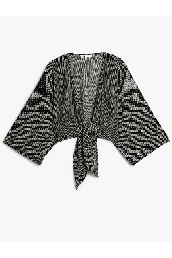 KOTON CROP CARDIGAN WITH WRAP TIE DETAIL V-NECK BAT SLEEVE
