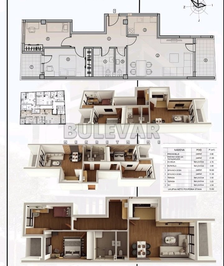 Trosoban stan, 72.8 m2, Pantelej, Vase Pelagića ID: p-012580