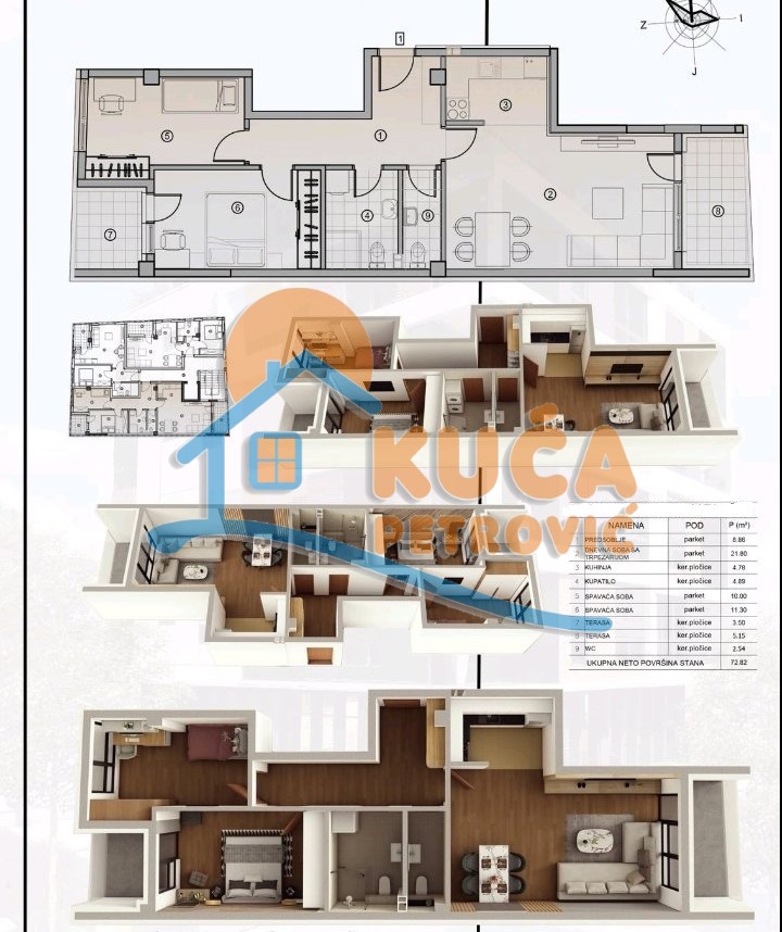 Trosoban stan, 72.8 m2, Pantelej, Vase Pelagića ID: p-012580