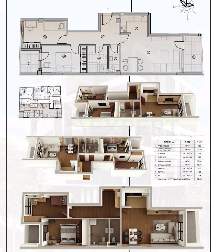 Trosoban stan, 72.8 m2, Pantelej, Vase Pelagića ID: p-012580