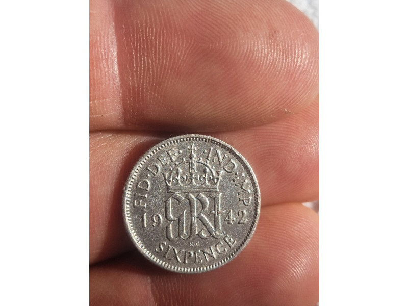 UK 6 Pence 1942 Srebro