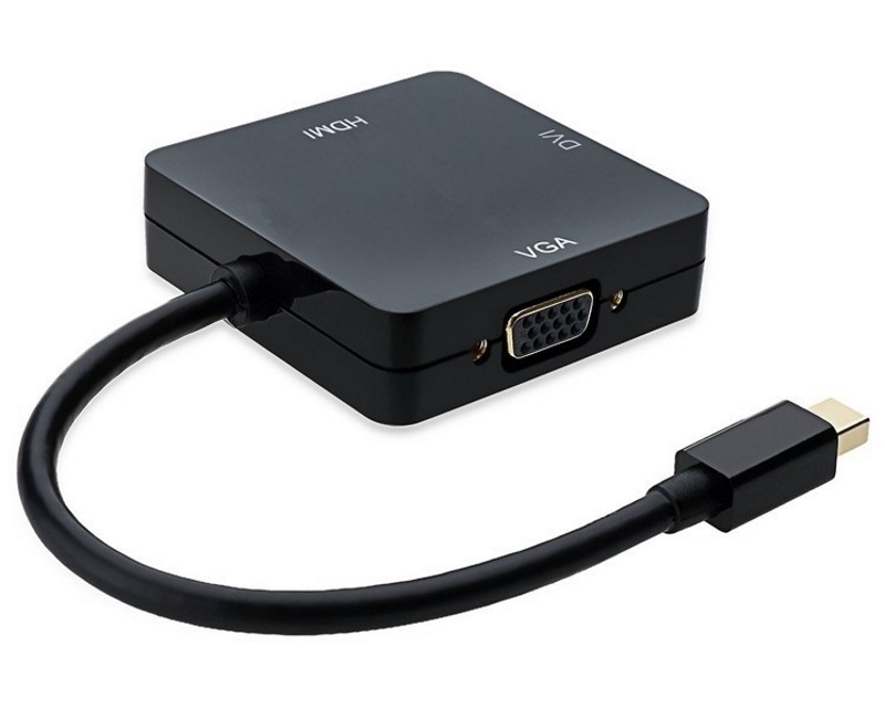 E-GREEN Mini DisplayPort – HDMI + DVI-I Dual Link + VGA D-Sub crni