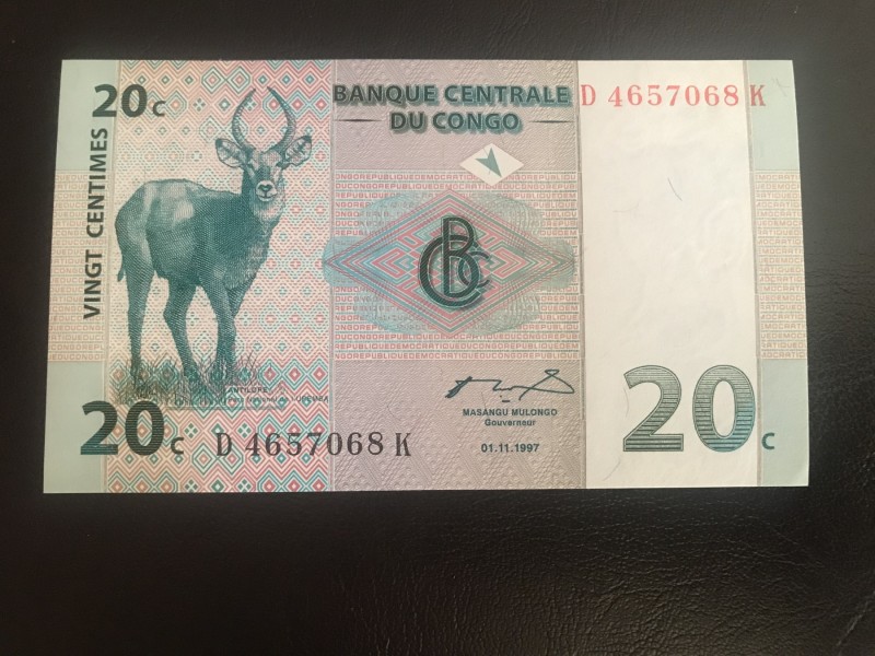 KONGO 20 CENTIMES.1997. UNC.