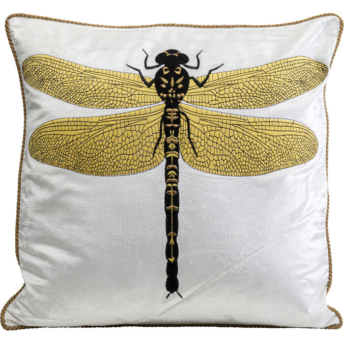 Cushion Glitter Dragonfly White 40x40c