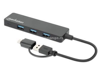 USB-C HUB 4port Manhattan 180863 3.2 G1+USB-C/5Gbps/Crni