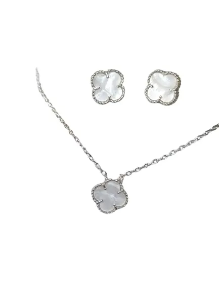 Jewelry Nikolić Srebrni set Detelina, Minđuše i ogrlica, Beli kvarc