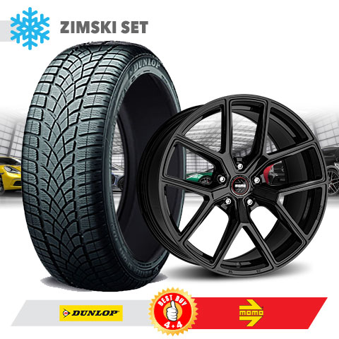 235/55 R19 SET Z DUNLOP + MOMO RF01 STA BLK 5/114.3