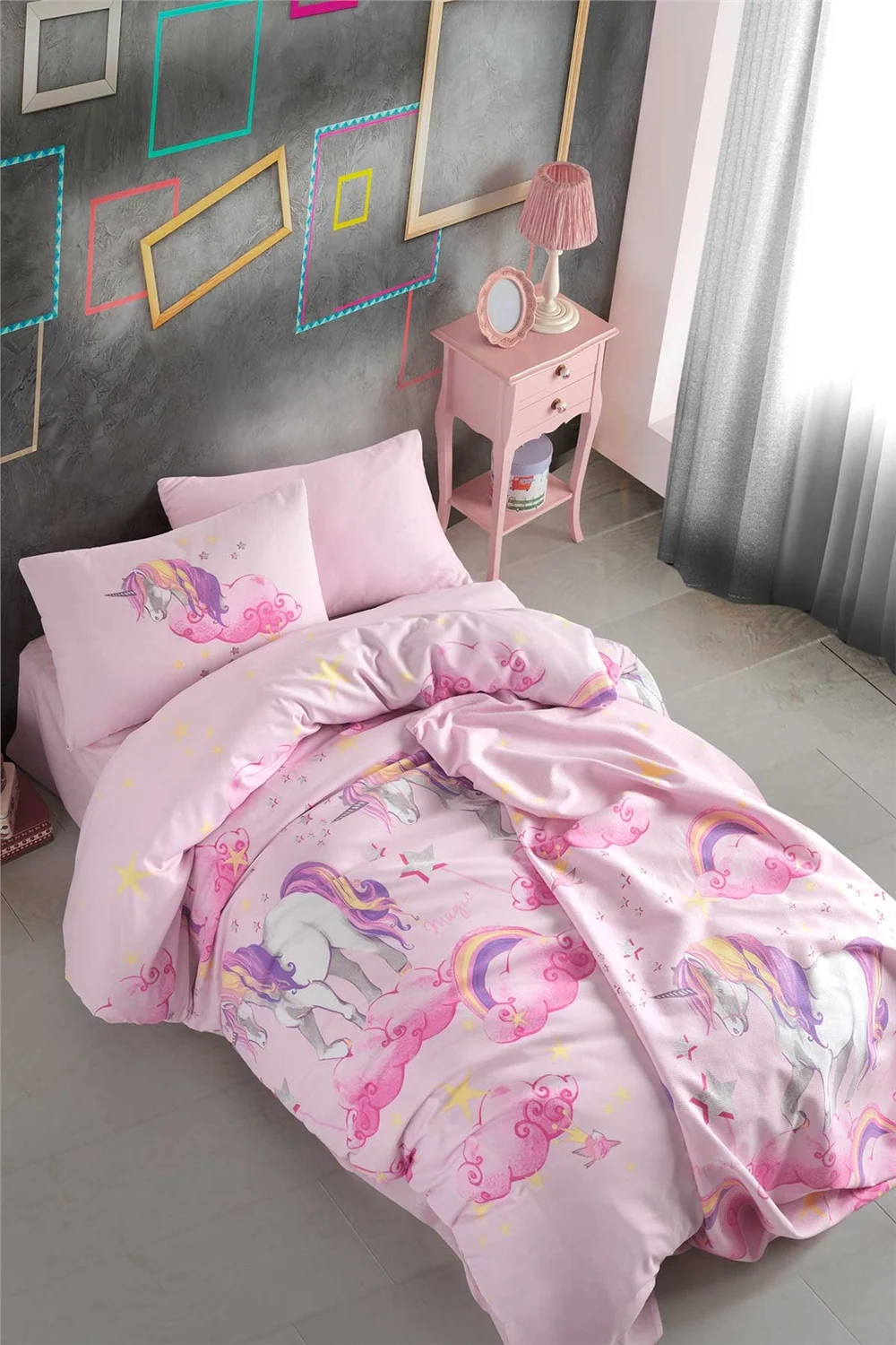 Posteljina Cotton Life 160x220cm Unicorn pink