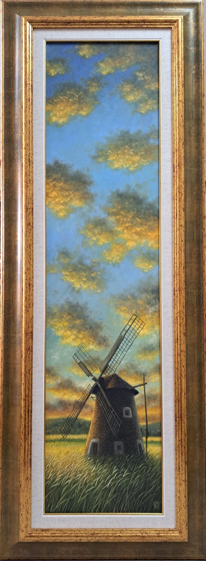 Vetrenjača 1, Miljan Vasiljević, ulje na platnu, sa 110×44 cm, bez rama 100X25 cm, sertifikat, 500 eura