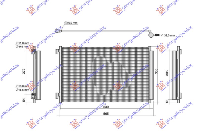 HLADNJAK KLIME BENZIN/HIBRID (500x338x12) FIAT PANDA NEW (2012-) (OEM: 52139794, 52182113, 52209266)