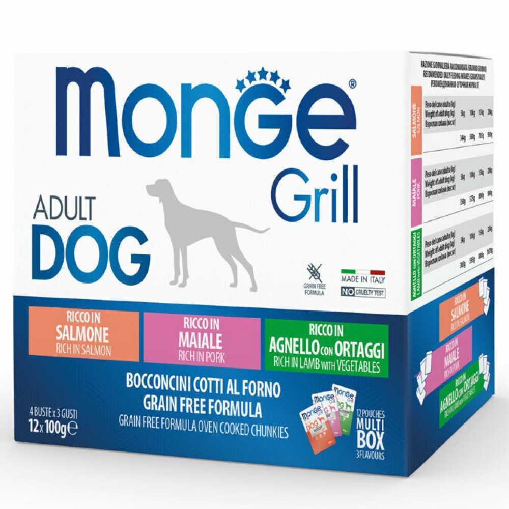 Monge Grill Dog Mix sos za pse - Jagnjetina, svinjetina i losos 12x100g
