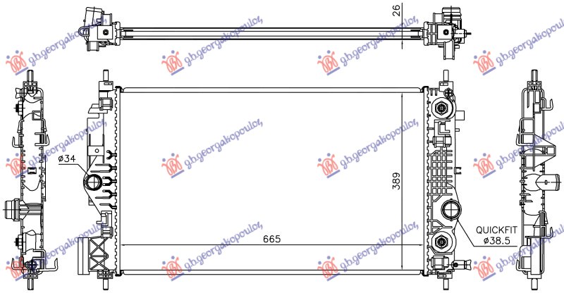 HLADNJAK MOTORA 1.6 BENZIN (AUTO) (665×389) OPEL INSIGNIA (2013-2017) (OEM: 1300338, 1300357, 13393984)